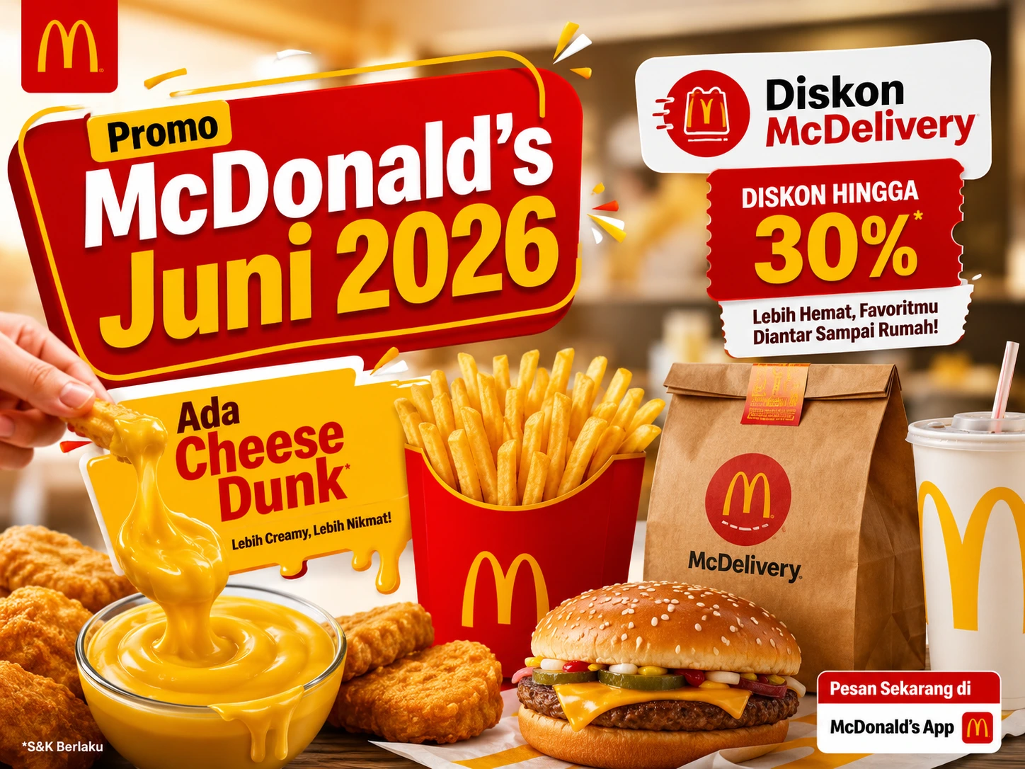 Promo McDonald’s Juni 2026, Diskon Cheese Dunk & McDelivery